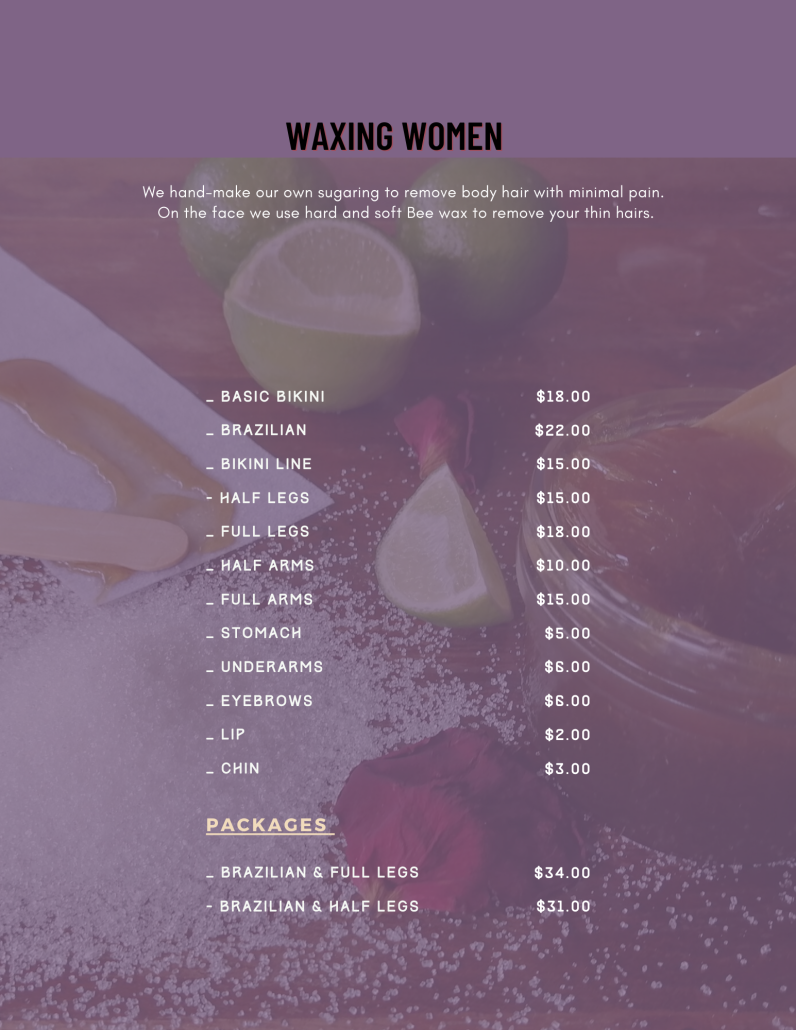 Price list | Siem Reap Waxing & Spa